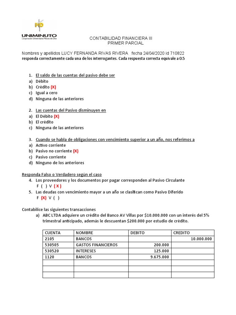 Contabilidad Financiera III - Primer Parcial 2 | PDF | Tarjeta de débito | Contabilidad