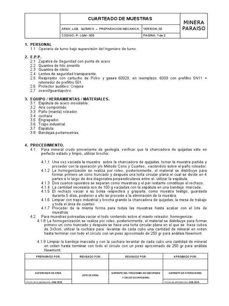 Cuarteo de Muestras en Minería | PDF | Química | Materiales