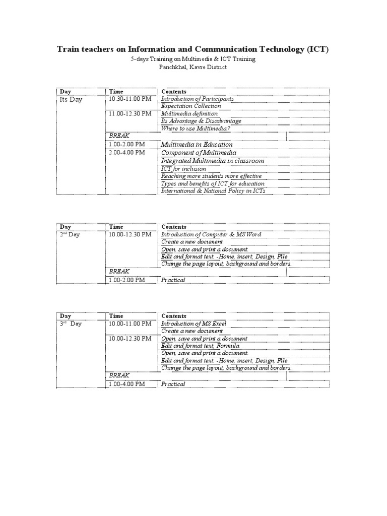 Training Design-ICT For Teacher Panchkhal | PDF | Multimedia | Page Layout