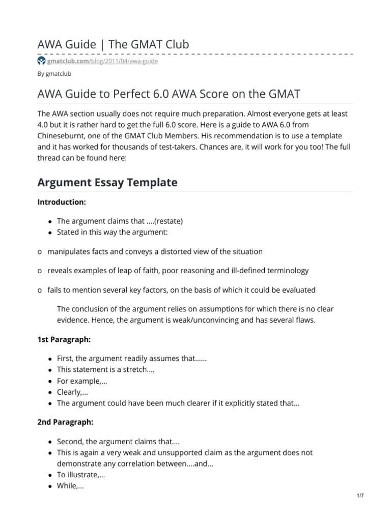 AWA Guide for Scoring 6.0 on GMAT | PDF | Argument | Graduate ...
