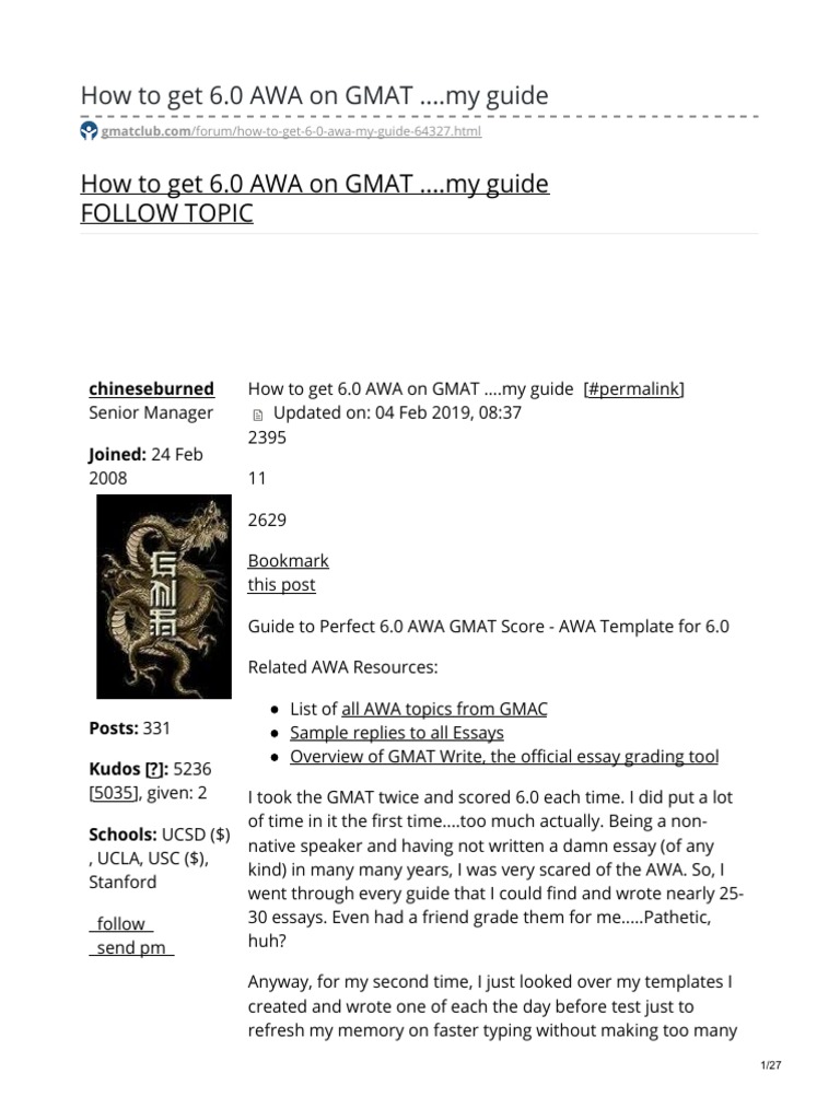 How To Get 60 AWA On GMAT My Guide | PDF | Graduate Management ...