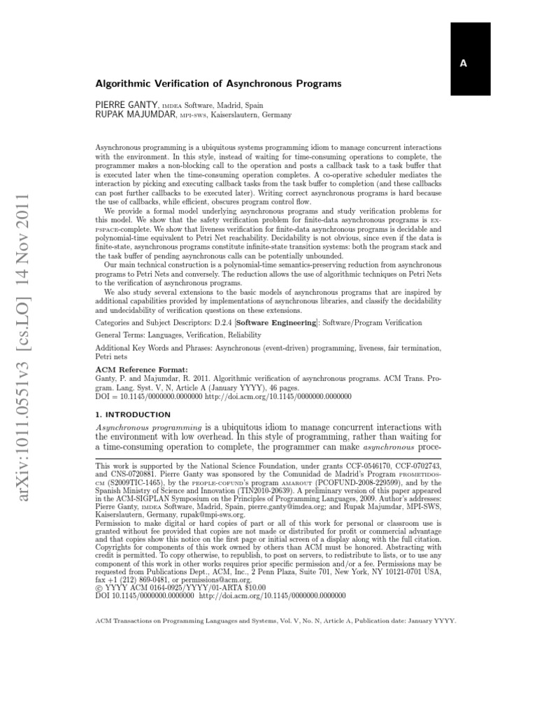 Algorithmic Verification of Asynchronous Programs | PDF | Formal Verification | Theoretical ...