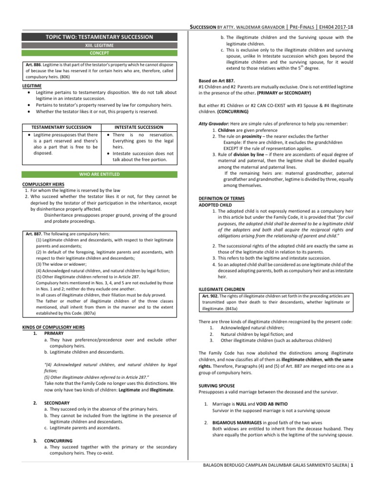 Understanding the Concept of Legitime and the Rules of Testamentary and ...