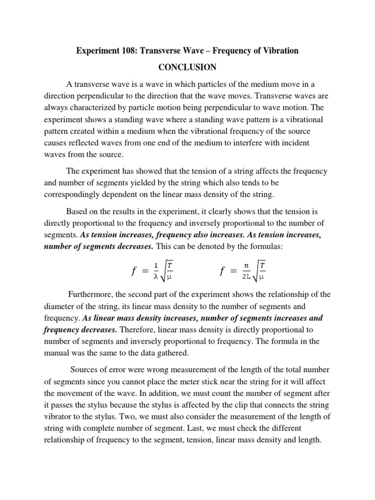 PHYS101L Experiment 108 PDF | PDF | Waves | Tension (Physics)