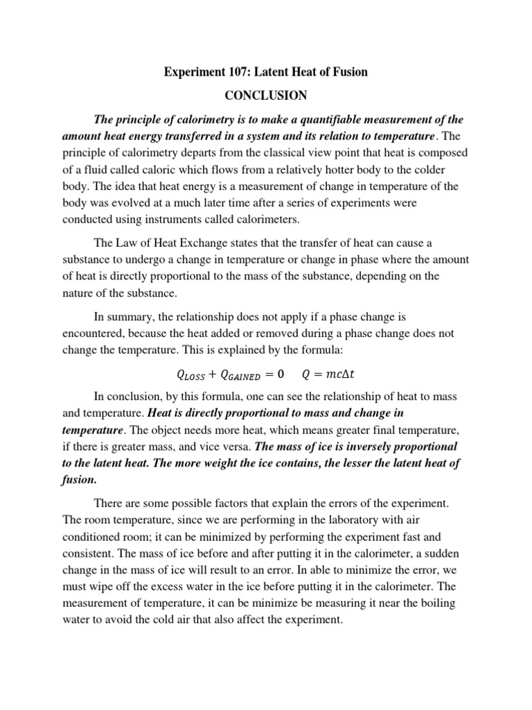 PHYS101L Experiment 107 PDF | PDF | Heat | Latent Heat