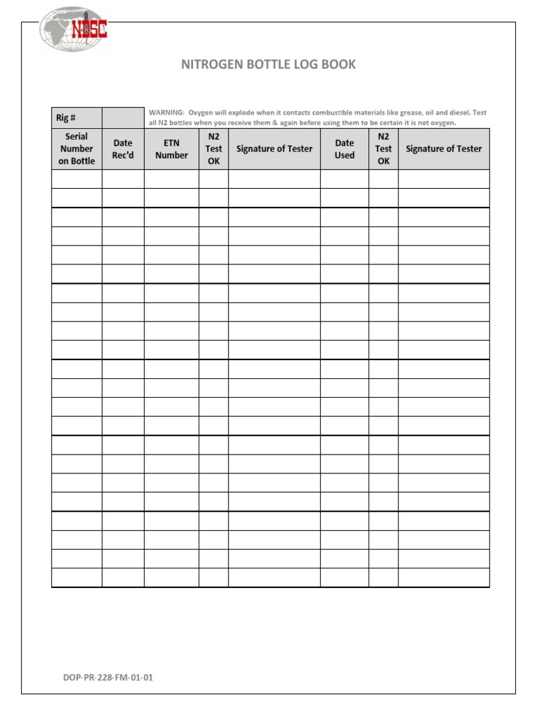 Nitrogen Log Book Form1 | PDF