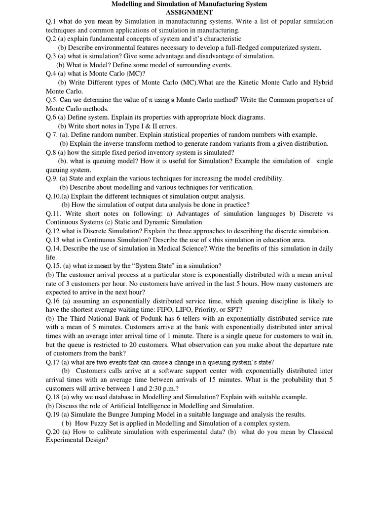 ASSIGNMENT - Modelling and Simulation of Manufacturing System | PDF | Monte Carlo Method ...