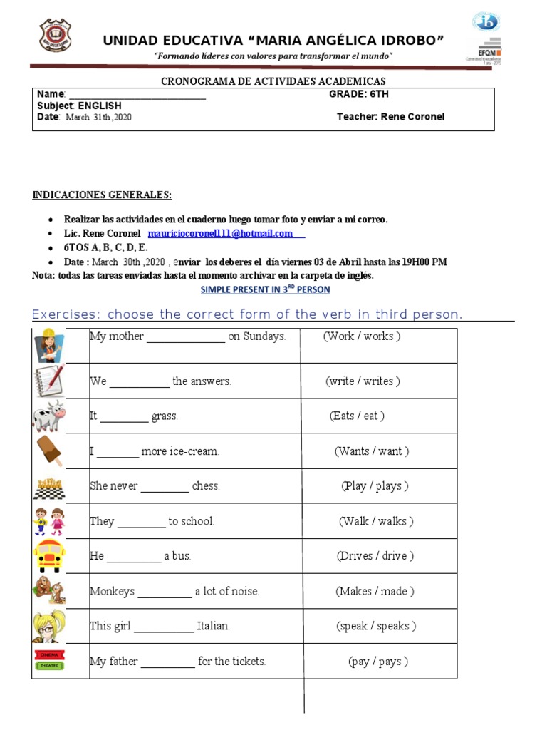 Deber 5tos N. - 3 Simple Present 3RD Person | PDF