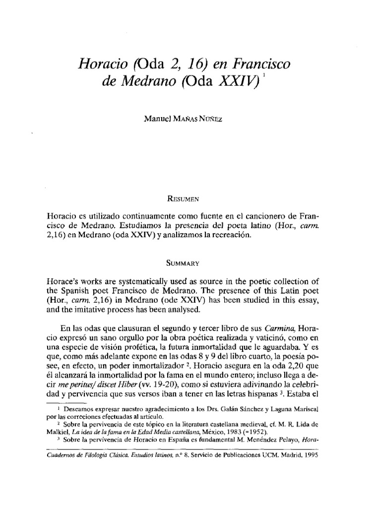 Horacio Oda 2, 16 en F de Medrano - Manas Nunez Miguel | PDF | Horacio ...