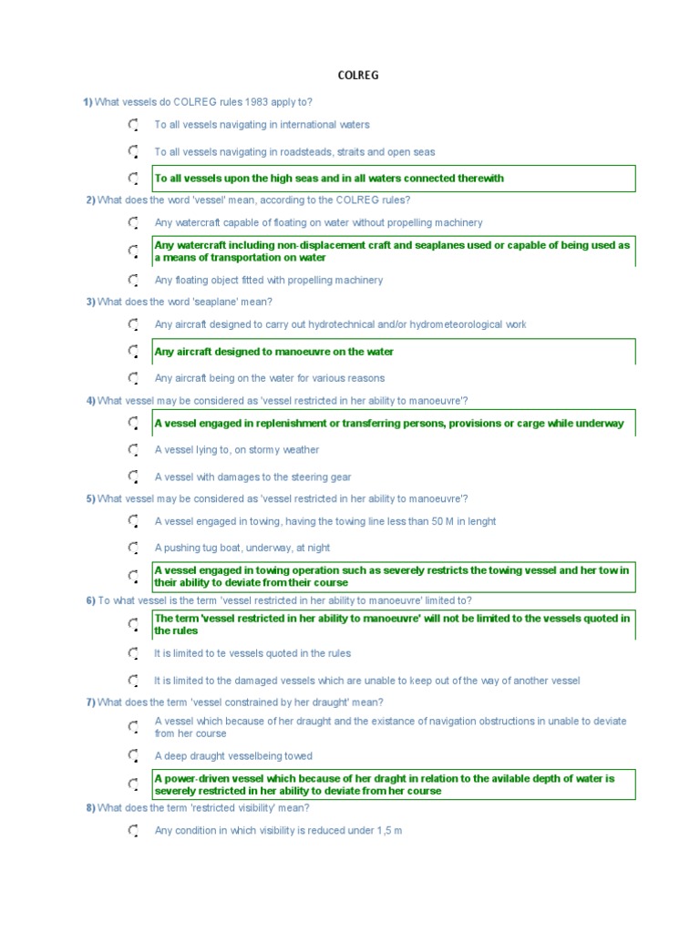 Colreg: 1) What Vessels Do COLREG Rules 1983 Apply To? | PDF | Fishing ...