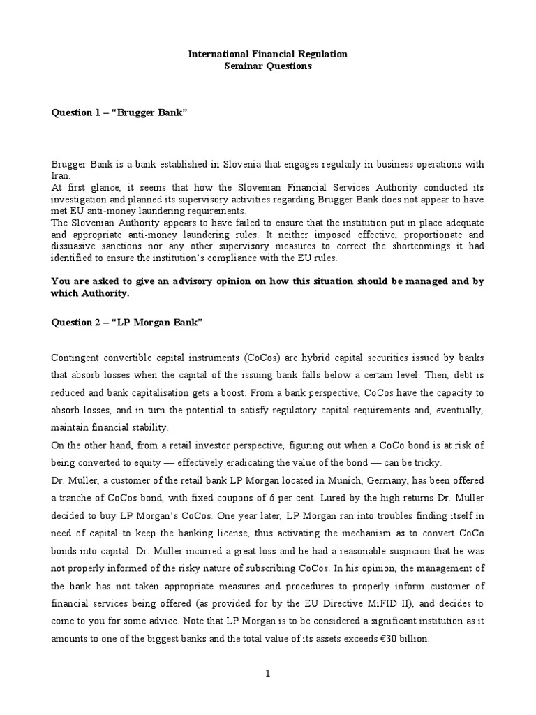 International Financial Regulation Seminar Questions | Download Free ...