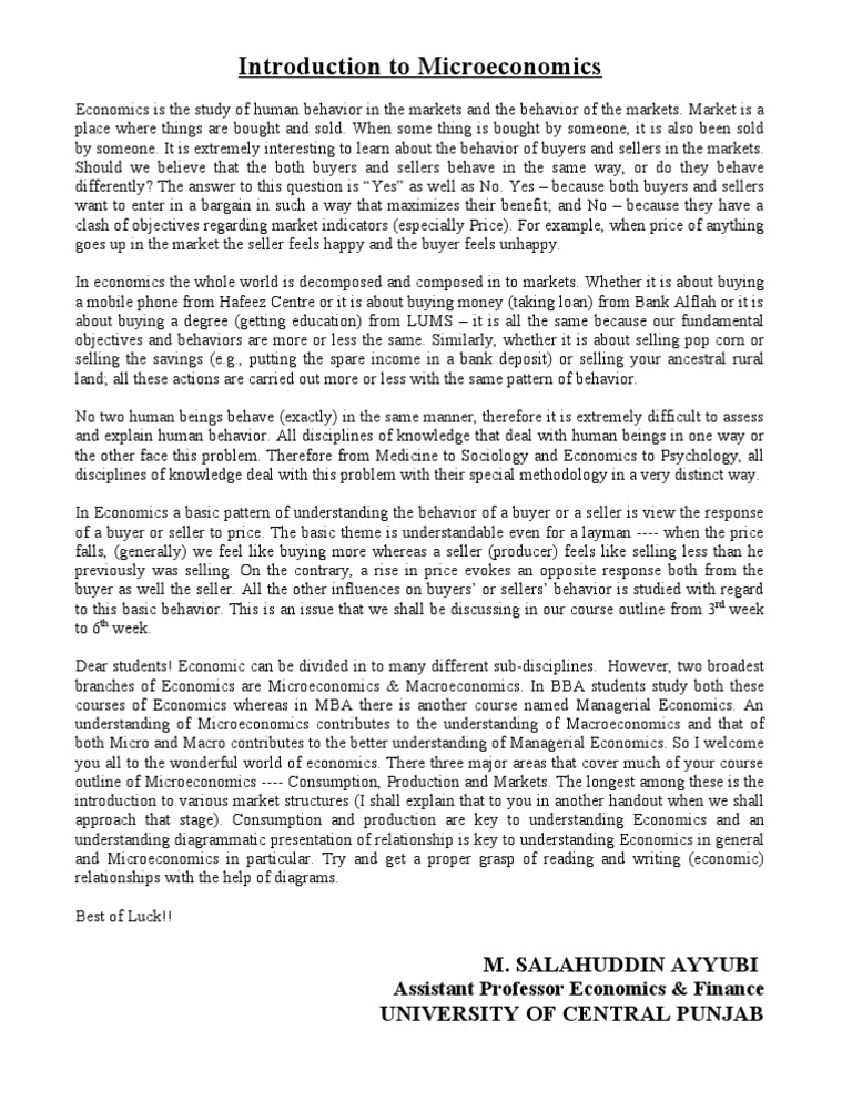 Introduction To Microeconomics | PDF | Economics | Microeconomics