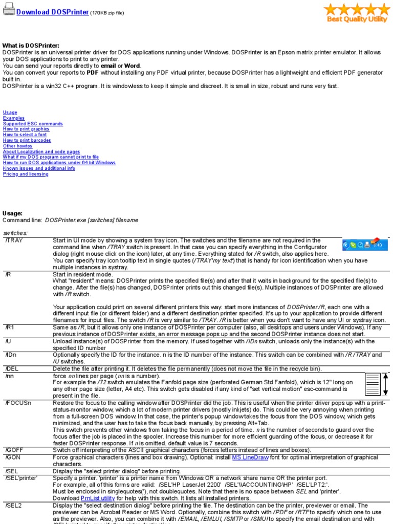 DOSPrinter: DOS Printing Made Easy | PDF | Universal Product Code | Dos