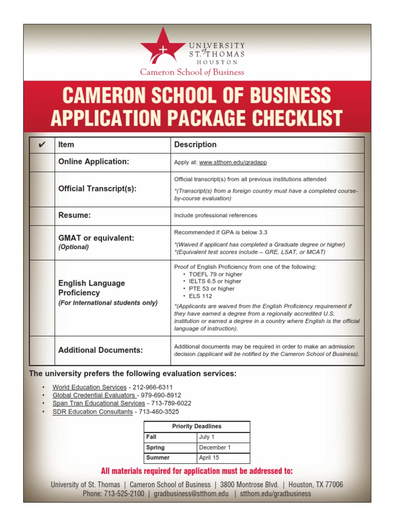 Cameron School of Business Application Package Checklist | PDF ...