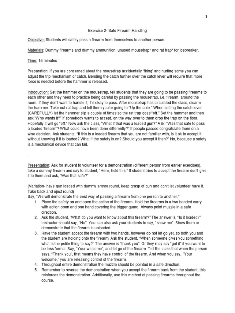 Lesson Plan 2 - Safe Firearm Handling | PDF | Firearms | Projectile Weapons