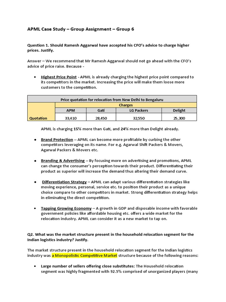 APML Case Study: Pricing and Differentiation Strategies | PDF | Demand | Brand