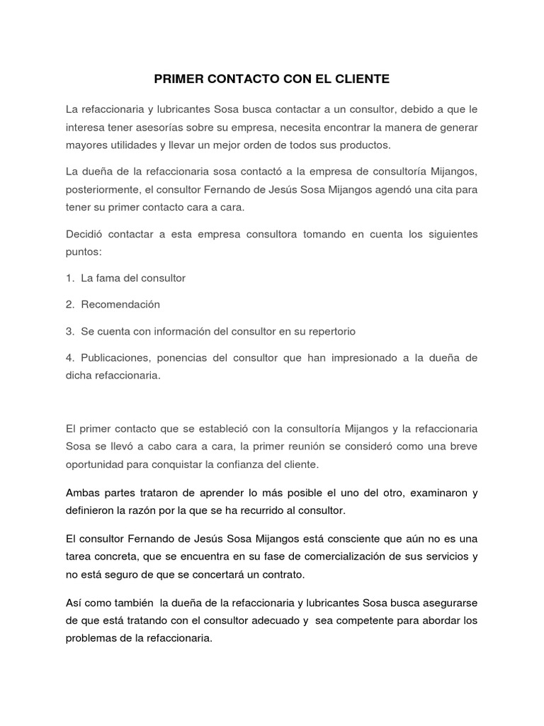 Primer Contacto Con El Cliente | PDF