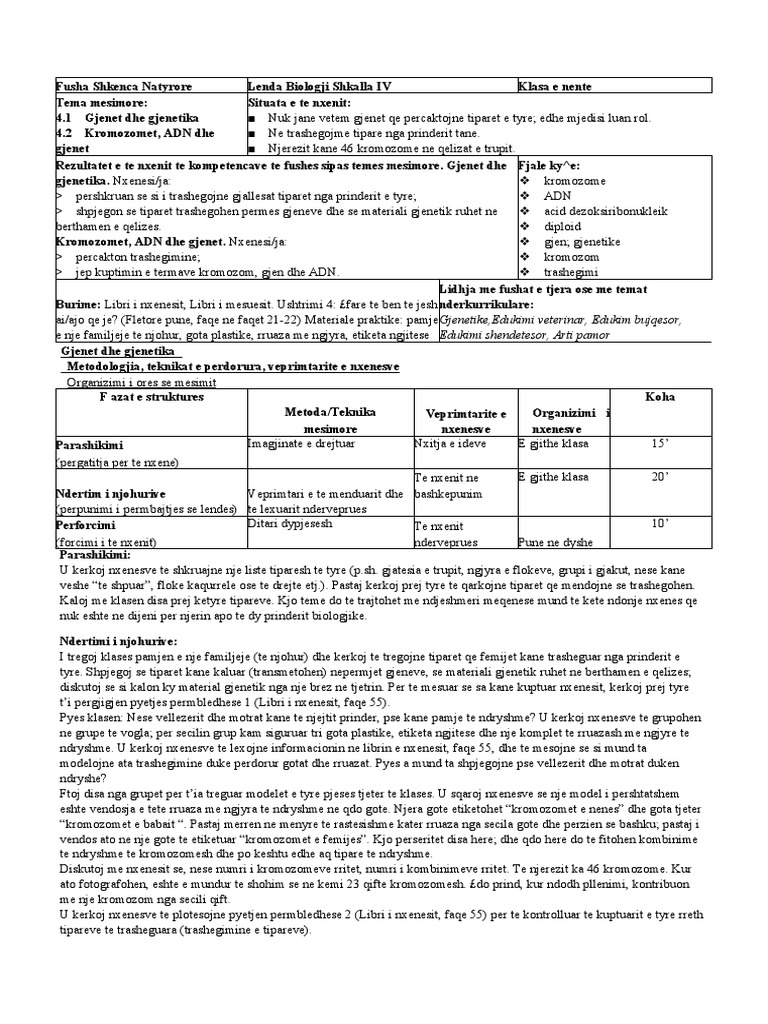 4.1 4.2 Gjenet Dhe Gjenetika Dhe Kromozomet - ADN Dhe Gjenet | PDF
