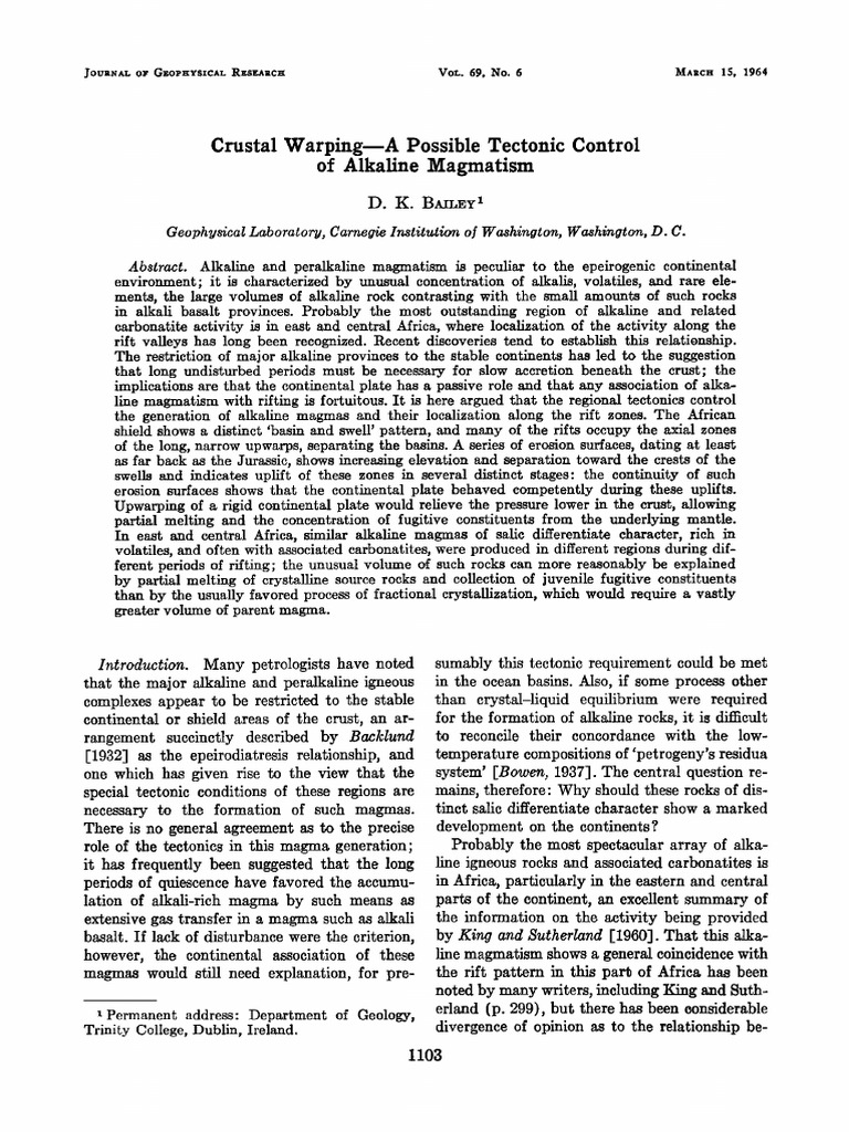 Crustal Warping - A Possible Tectonic Control: of Alkaline Magmatism ...