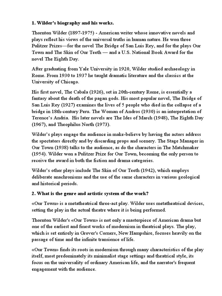 Thornton Wilder's Our Town: A Study | PDF
