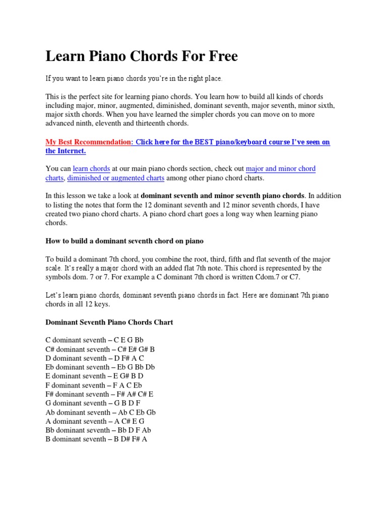 Learn Piano Chords For Free - Dominant and Minor Seventh Chords | PDF ...
