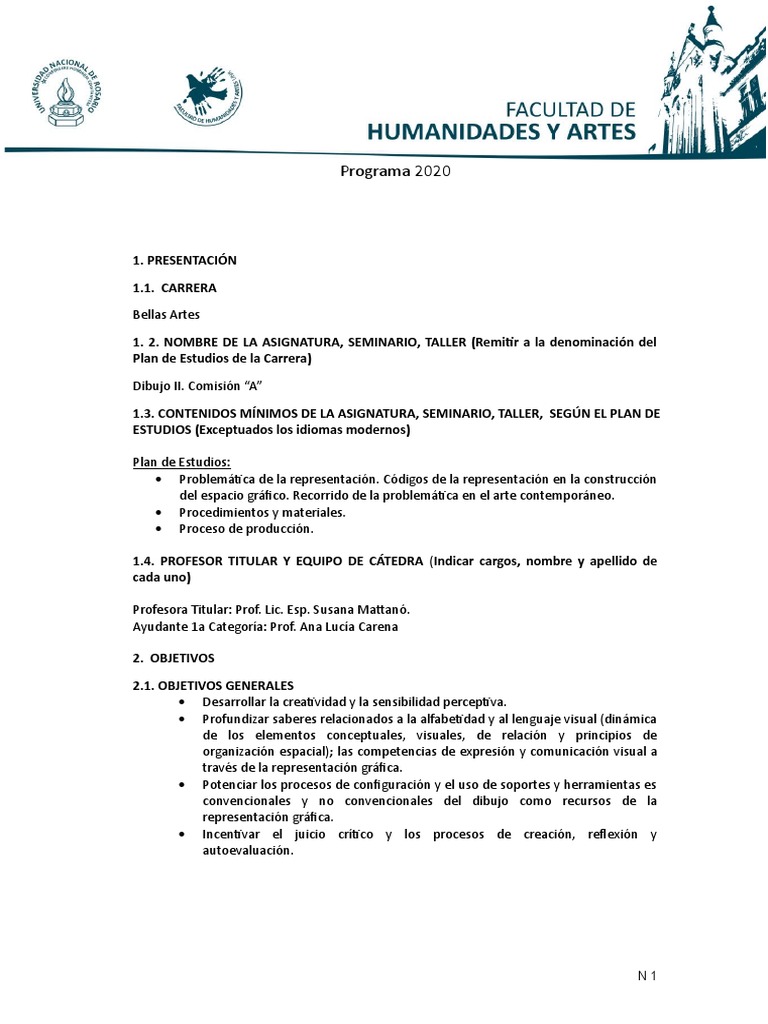 Programa Dibujo Ii Comision A 2020 | PDF | Dibujo | Aprendizaje