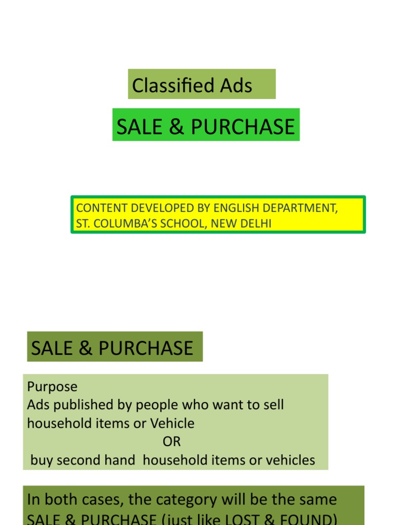 Classified Ads - Sale & Purchase | PDF | Business