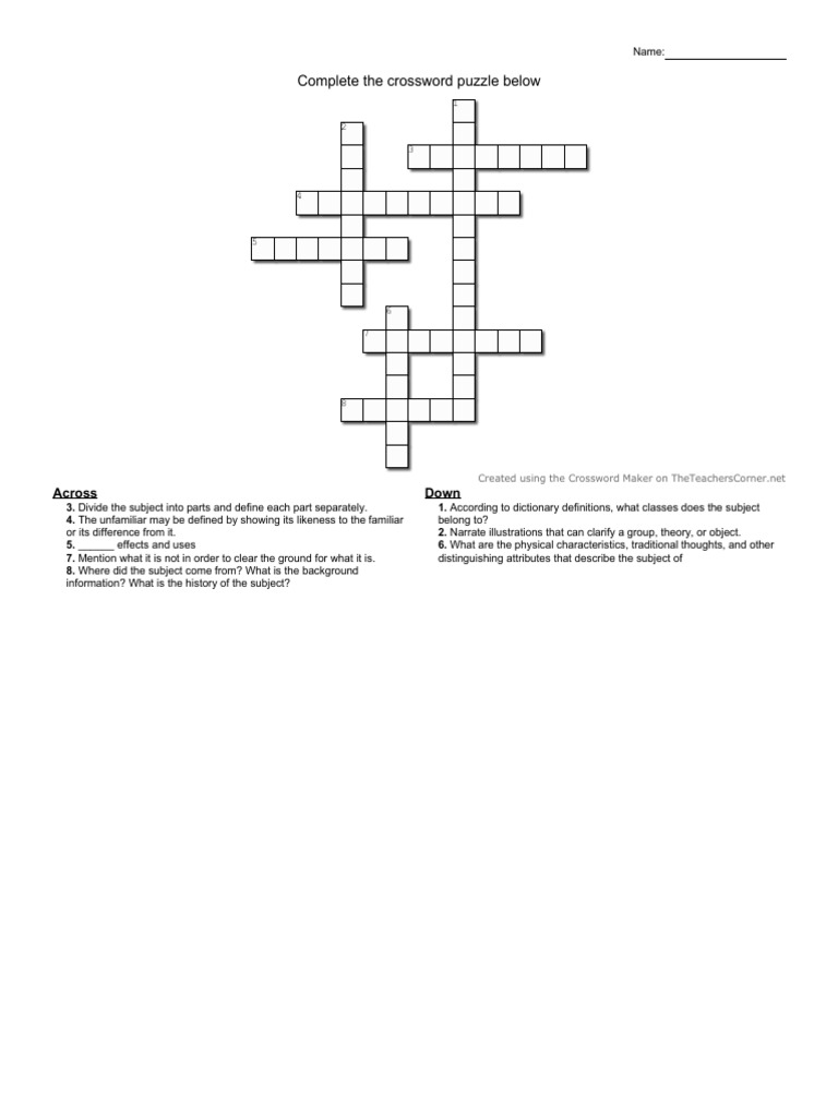 Complete The Crossword Puzzle Below: Down Across | PDF