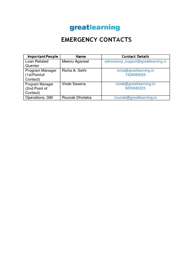 Emergency Contacts | PDF