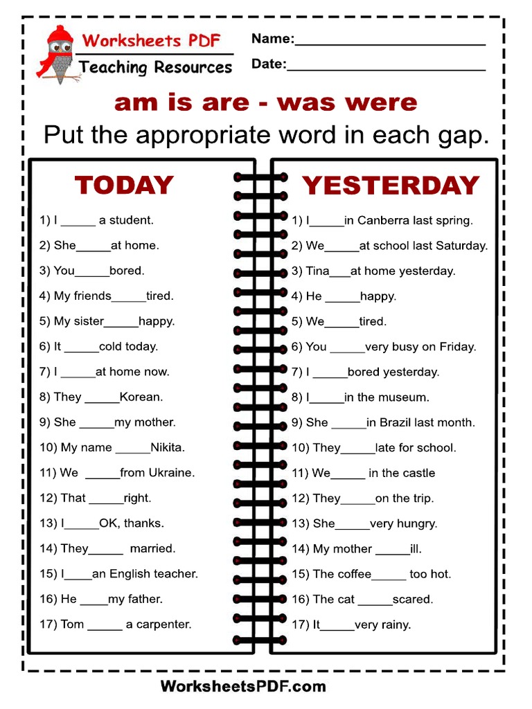 Am Is Are Was Were Activity 1 | PDF