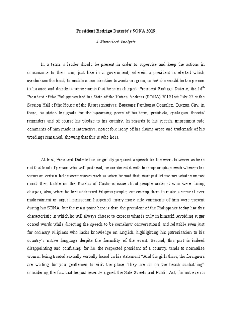 President Rodrigo Duterte's SONA 2019: A Rhetorical Analysis | Download ...
