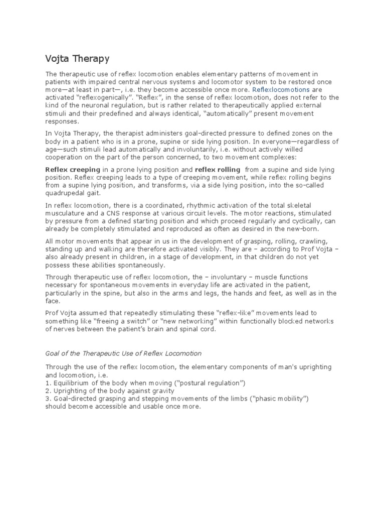 Vojta Therapy: Reflex Creeping in A Prone Lying Position and Reflex ...