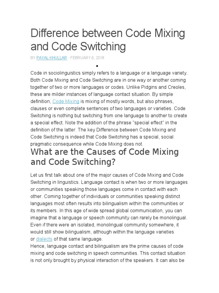 Code Mixing and Switching | PDF | Cultural Assimilation | Applied ...
