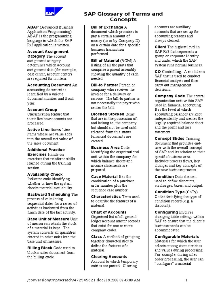 SAP Terms and Concepts Glossary | PDF | Receipt | Inventory