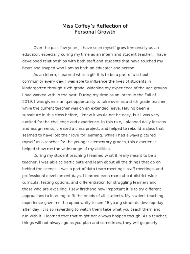 Reflection of Personal Growth | PDF | Teachers | Applied Psychology