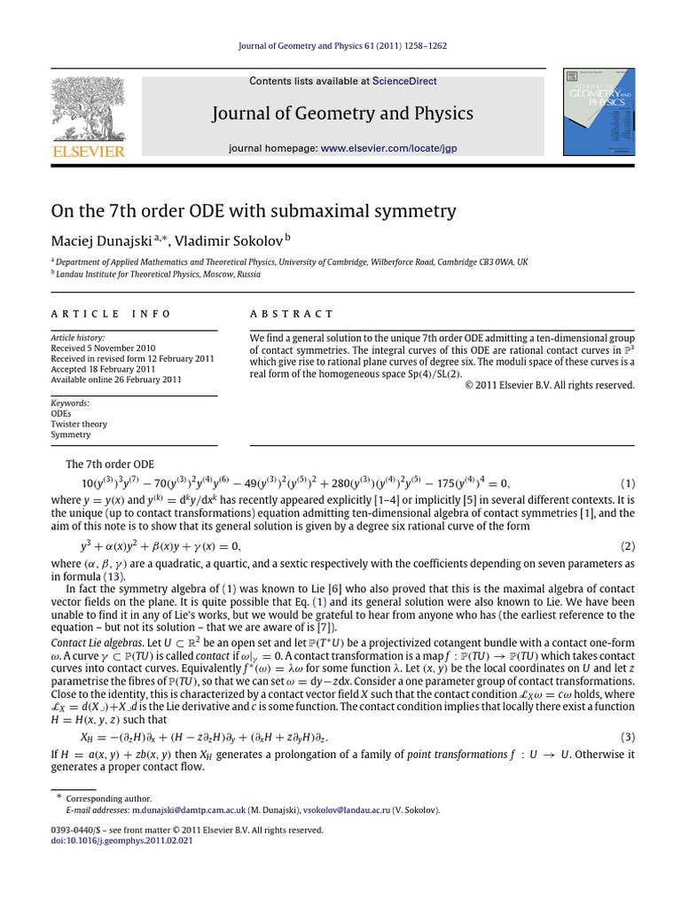 7th Order Ode Paper | PDF | Ordinary Differential Equation | Equations