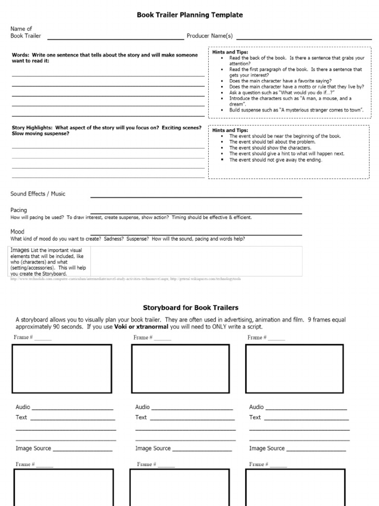 Book Trailer Planning Template | PDF