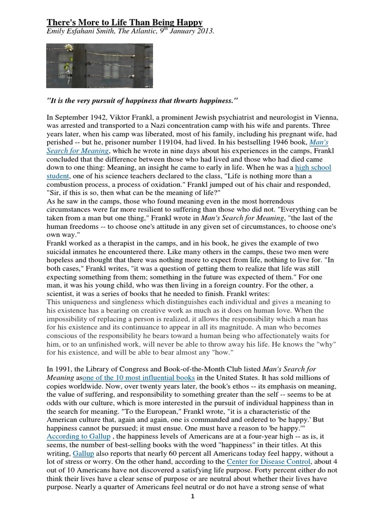 Frankl - Theres More To Life Than Being Happy PDF | PDF | Happiness ...