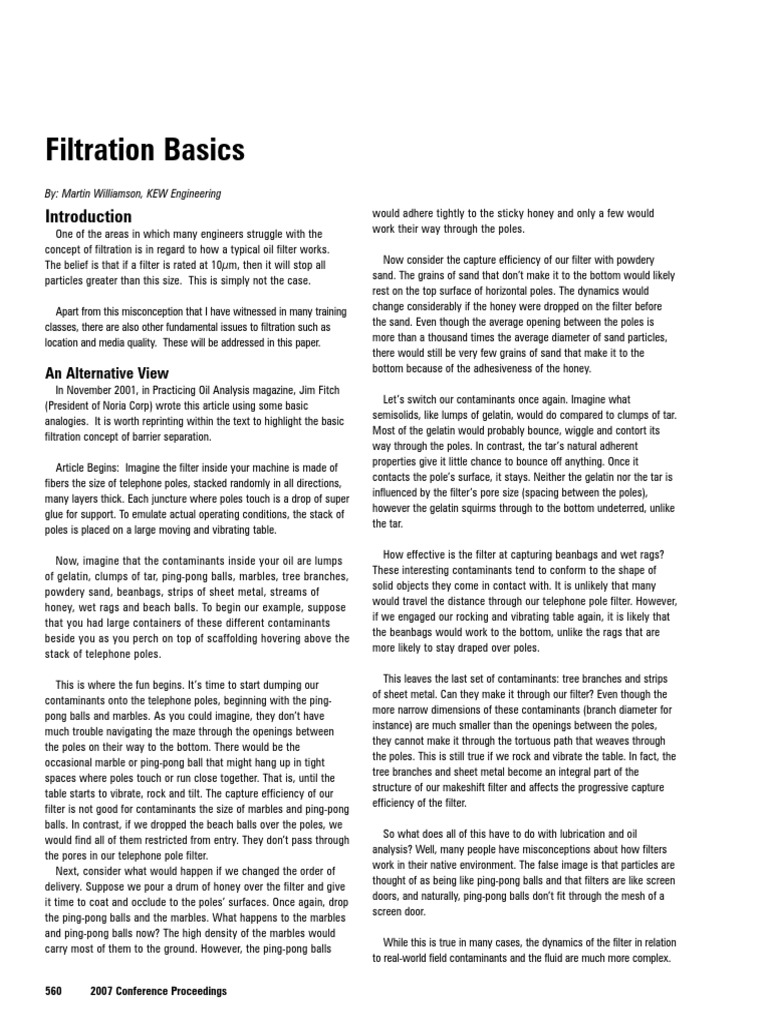 Filtration Basics: An Alternative View | PDF | Filtration | Fibers
