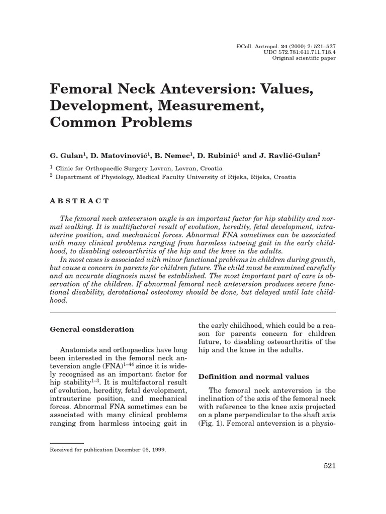 Femoral Neck Anteversion: Values, Development, Measurement, Common ...