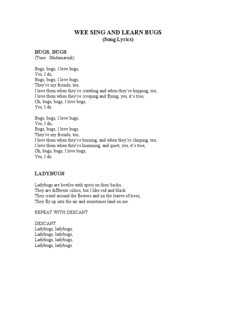 Wee Sing and Learn Bugs: (Song Lyrics) Bugs, Bugs | PDF | Honey Bee ...