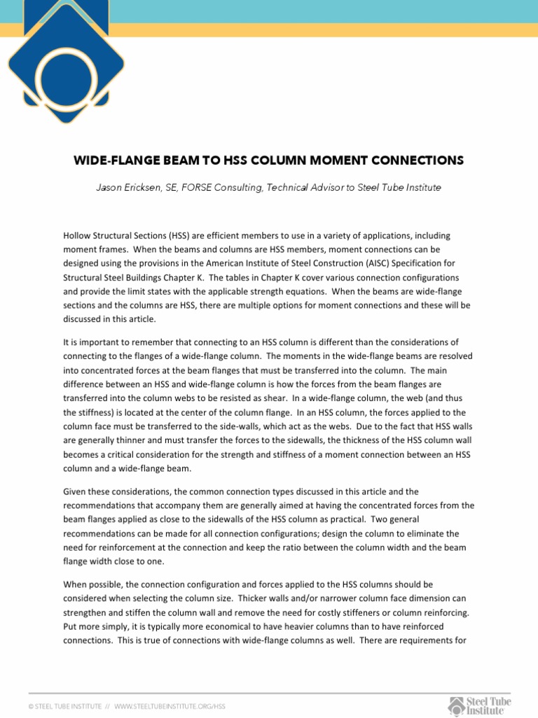 Wide-Flange Beam To HSS Column Moment Connections PDF | PDF | Beam ...
