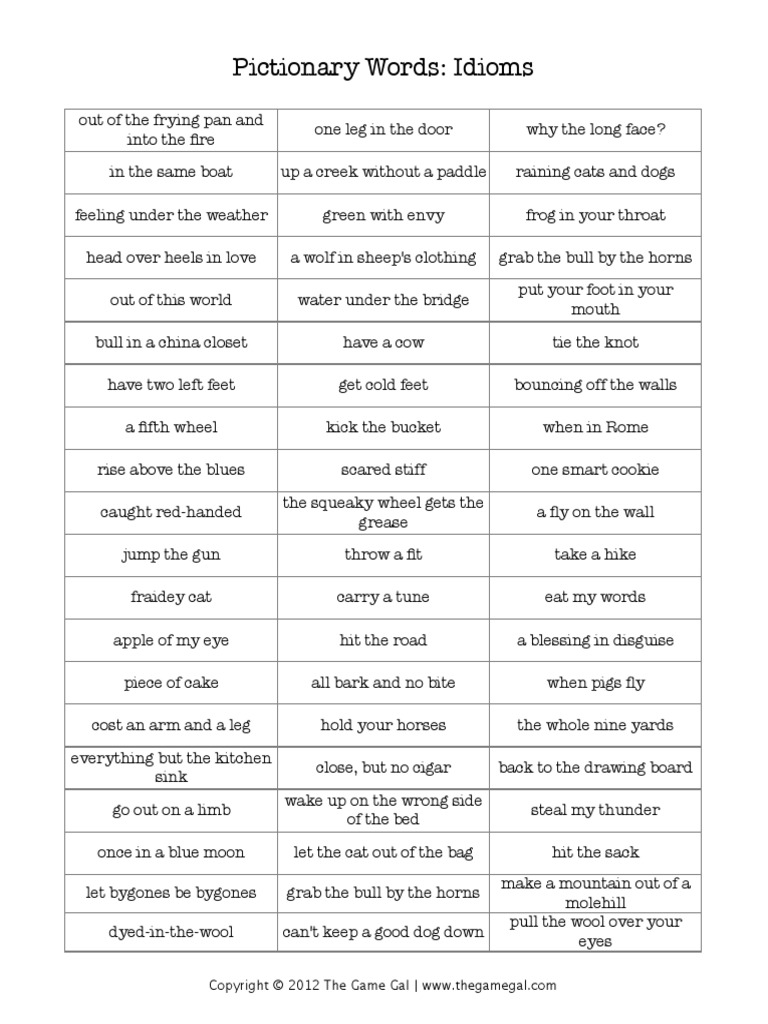 Pictionary Words Idioms PDF | PDF