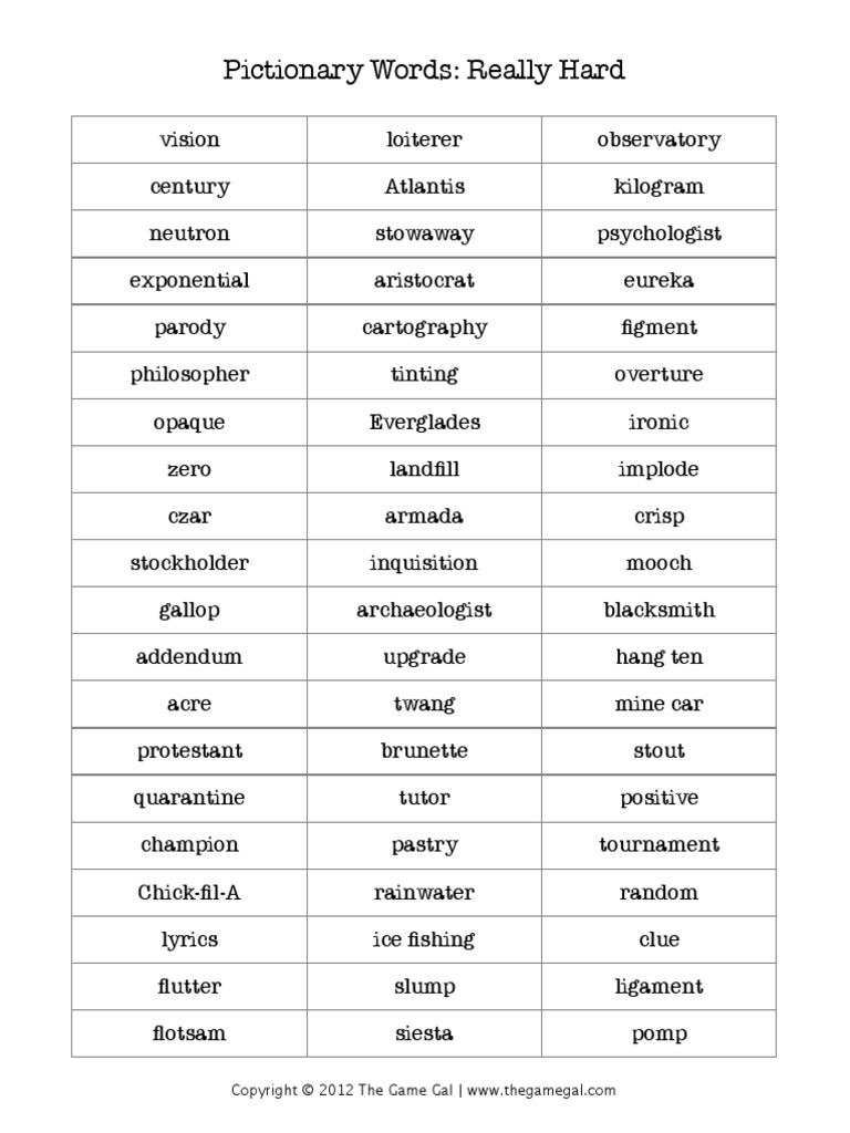 Pictionary Words Really Hard | PDF