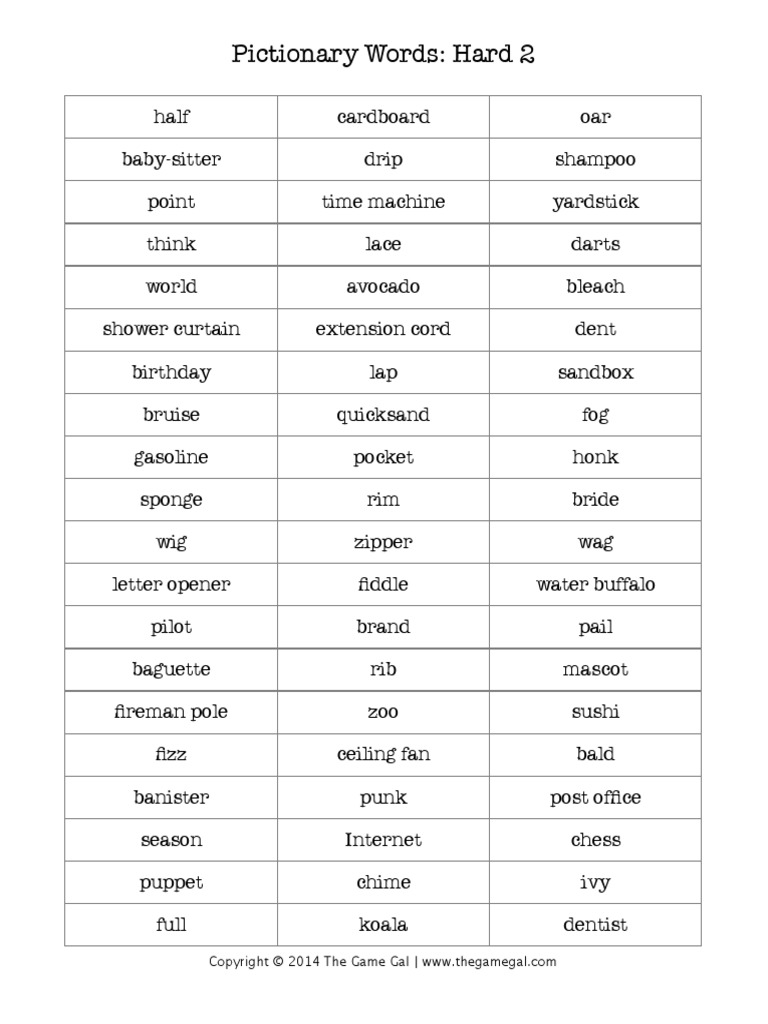 Office Pictionary Word List