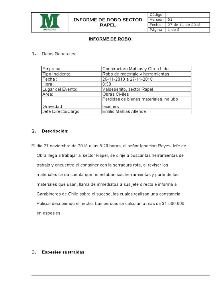 Informe Tecnico Robo RAPEL | PDF | Violencia | Business