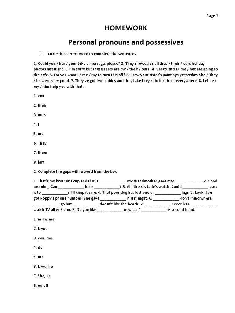 Personal Pronouns and Possessives Mykcahilo | PDF