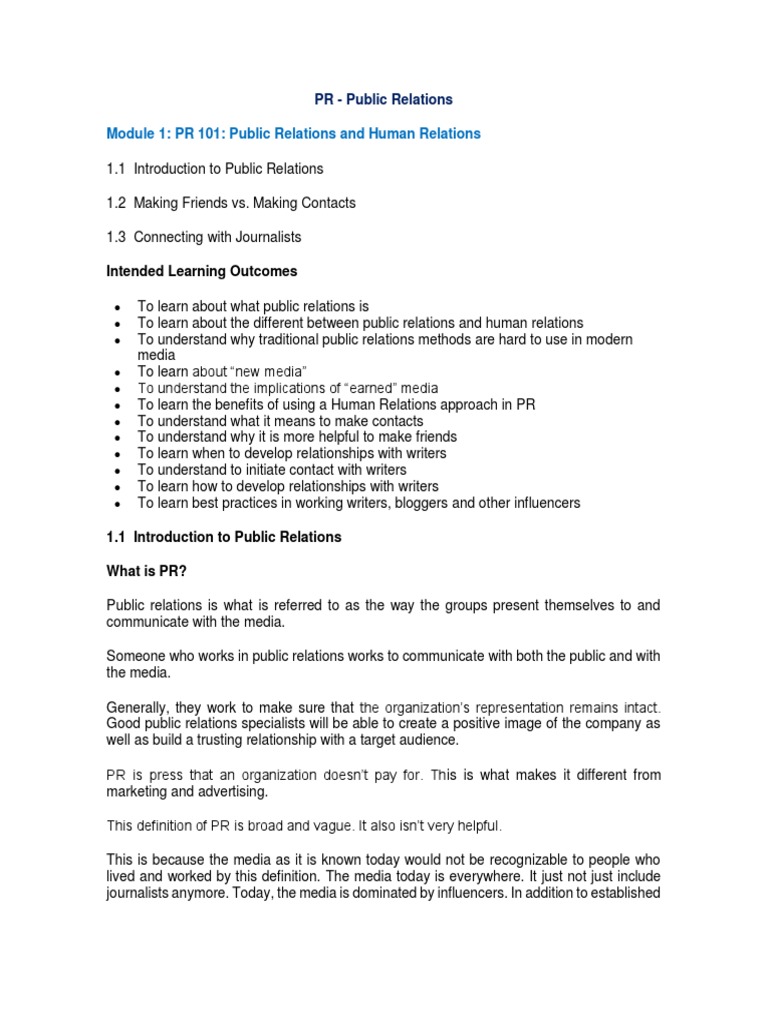Public Relations Course | PDF | Public Relations | Mass Media