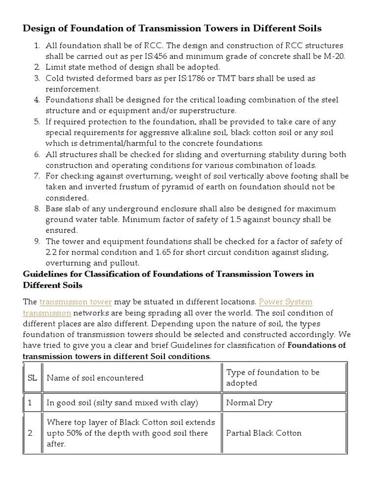 Transmission Tower Foundation Guide | PDF