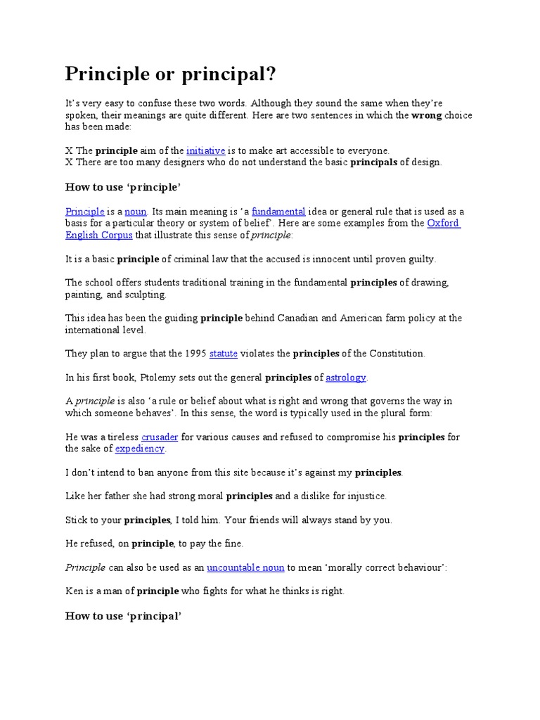 Principle or Principal?: How To Use Principle' | PDF | Adjective | Noun